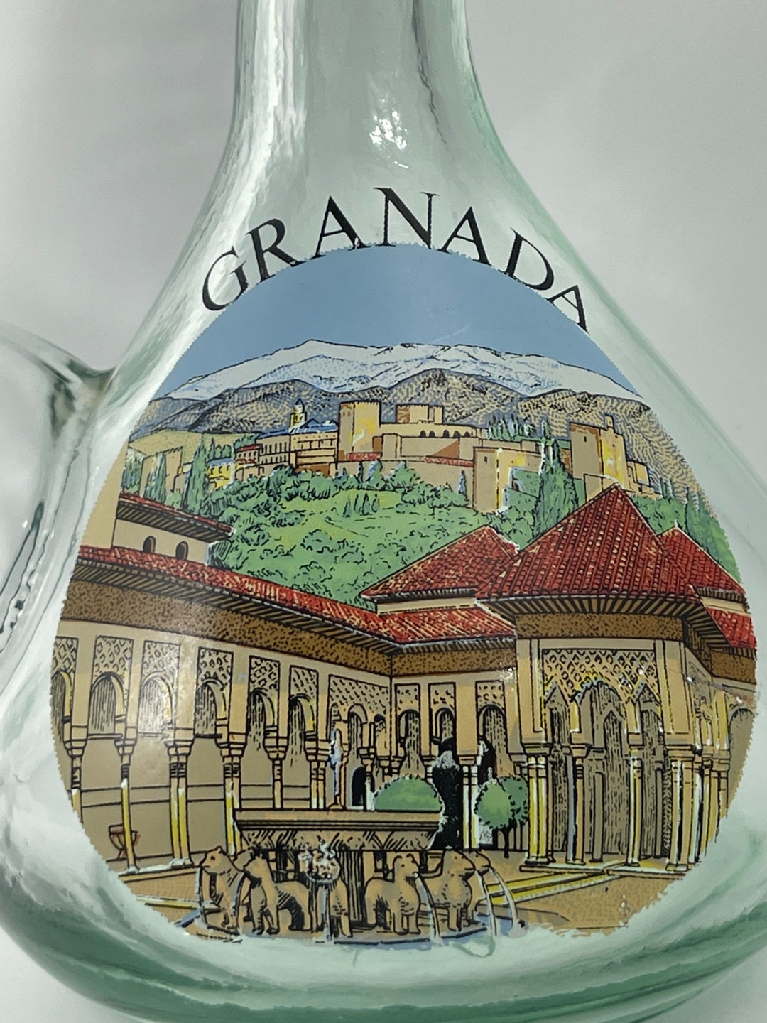 Vintage Spain Glass Pitcher, Oil Dispenser Granada Picture. - Etsy