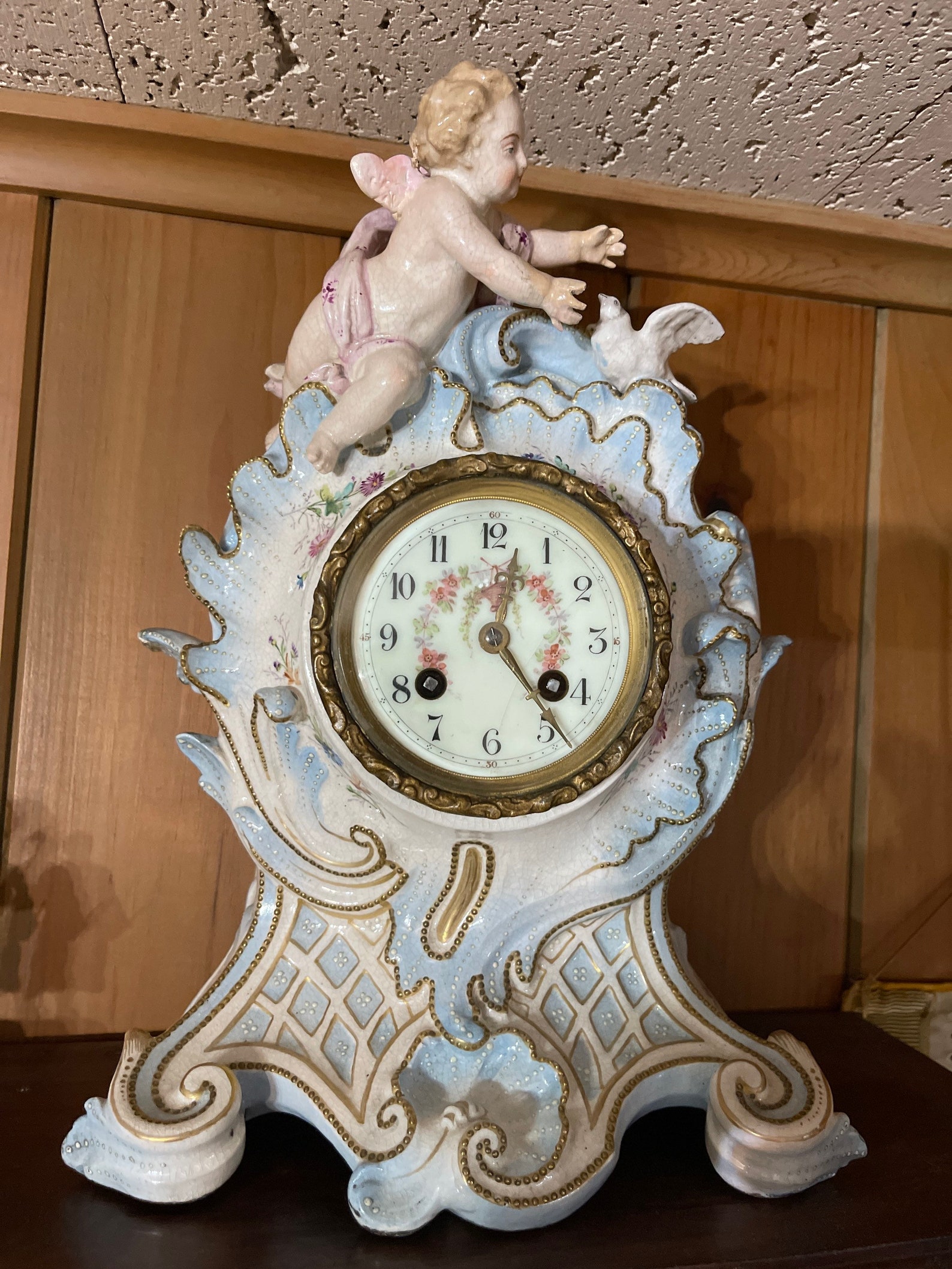 Antique Mantle Clock Porcelain Child Angel Case Good Works - Etsy
