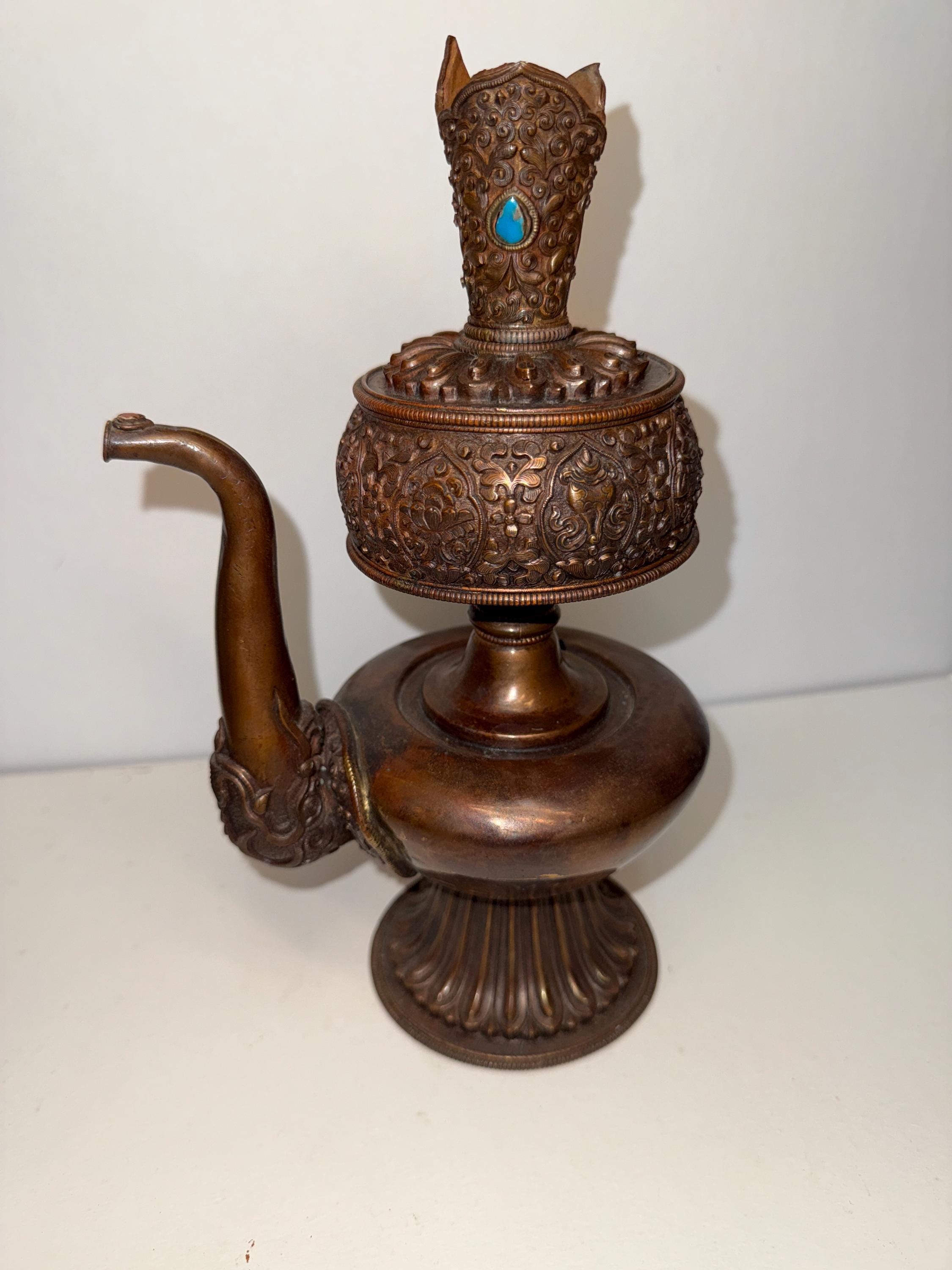 Antique Tibetan Bumpa Buddhist Ritual Prayer Copper Brass Fat Lamp 19th ...