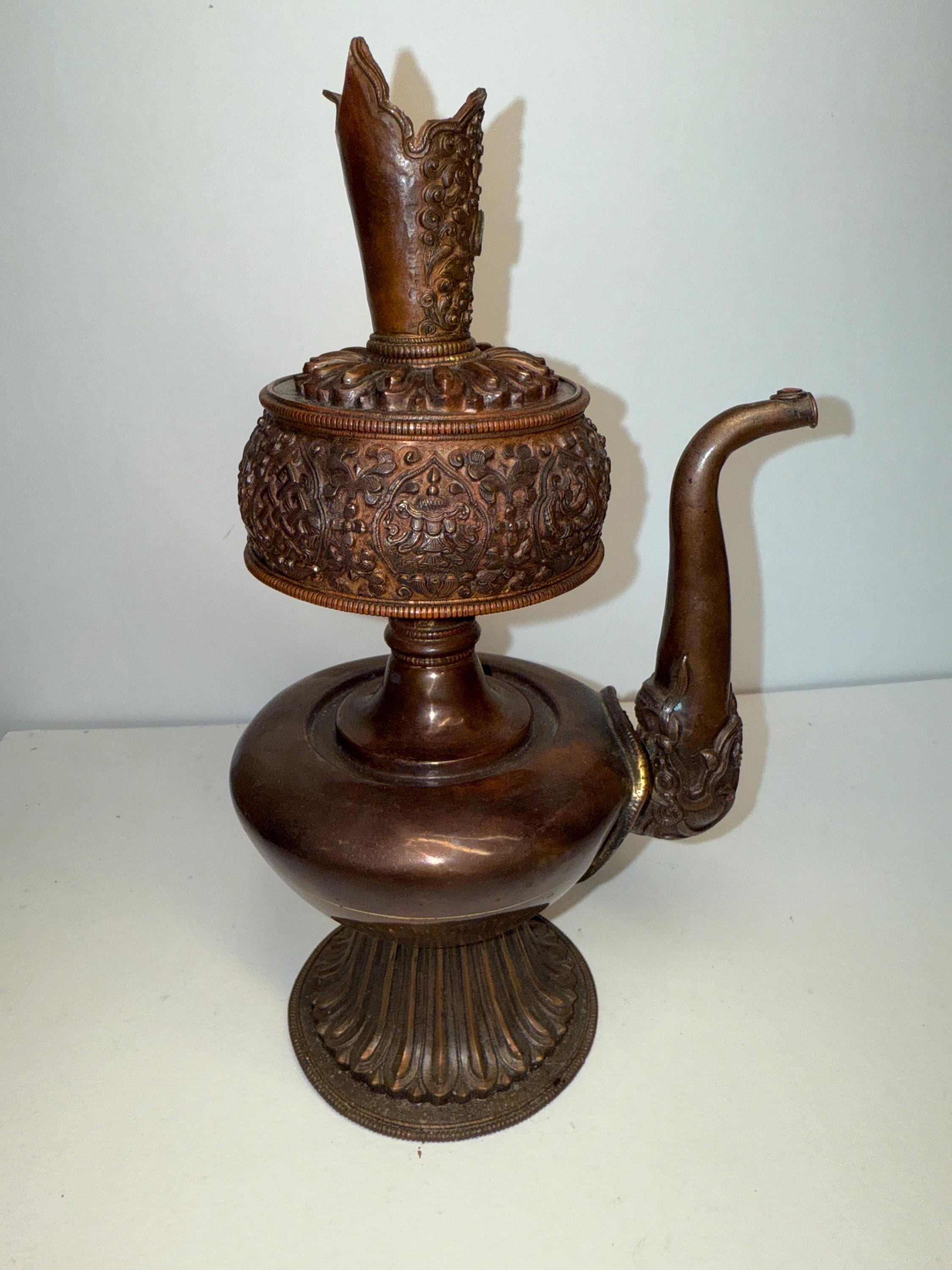 Antique Tibetan Bumpa Buddhist Ritual Prayer Copper Brass Fat Lamp 19th ...