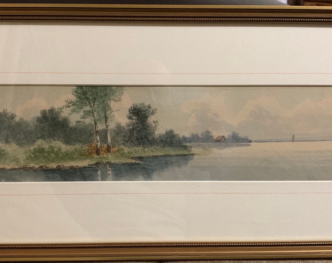 Original Watercolor Landscape Signed by Artist Laird With Gold Wooden ...