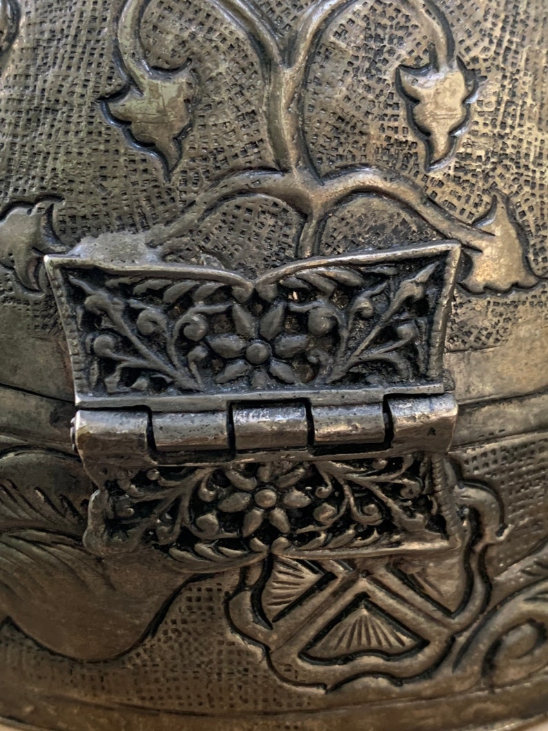 60s Handmade Metallic Box With Blue Stone Carved and Relief - Etsy