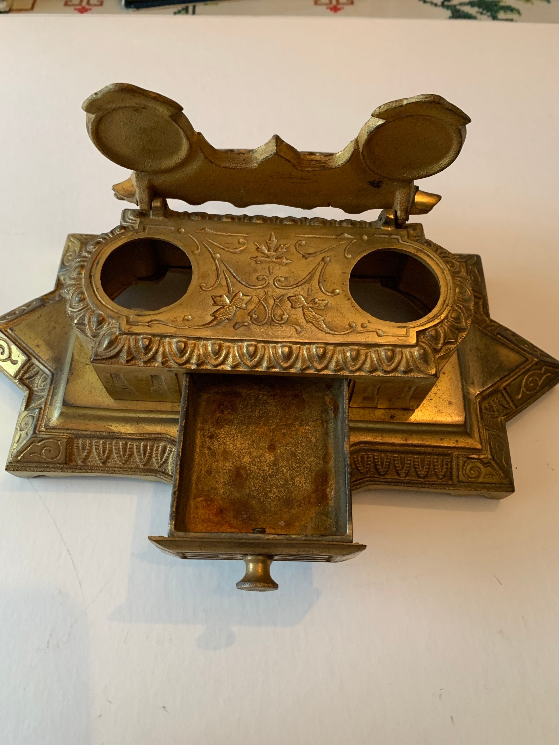 Bradley & Hubbard Gold Colored Inkwell Stand With Drawer - Etsy