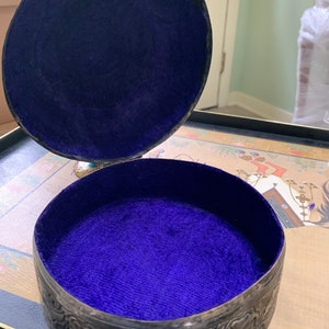 60s Handmade Metallic Box With Blue Stone - Carved and Relief Unique ...