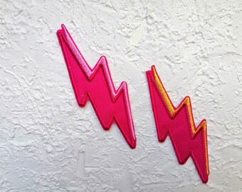 Preppy Pink Lightning Bolt Patch. Large Embroidered Iron on Patch. - Etsy