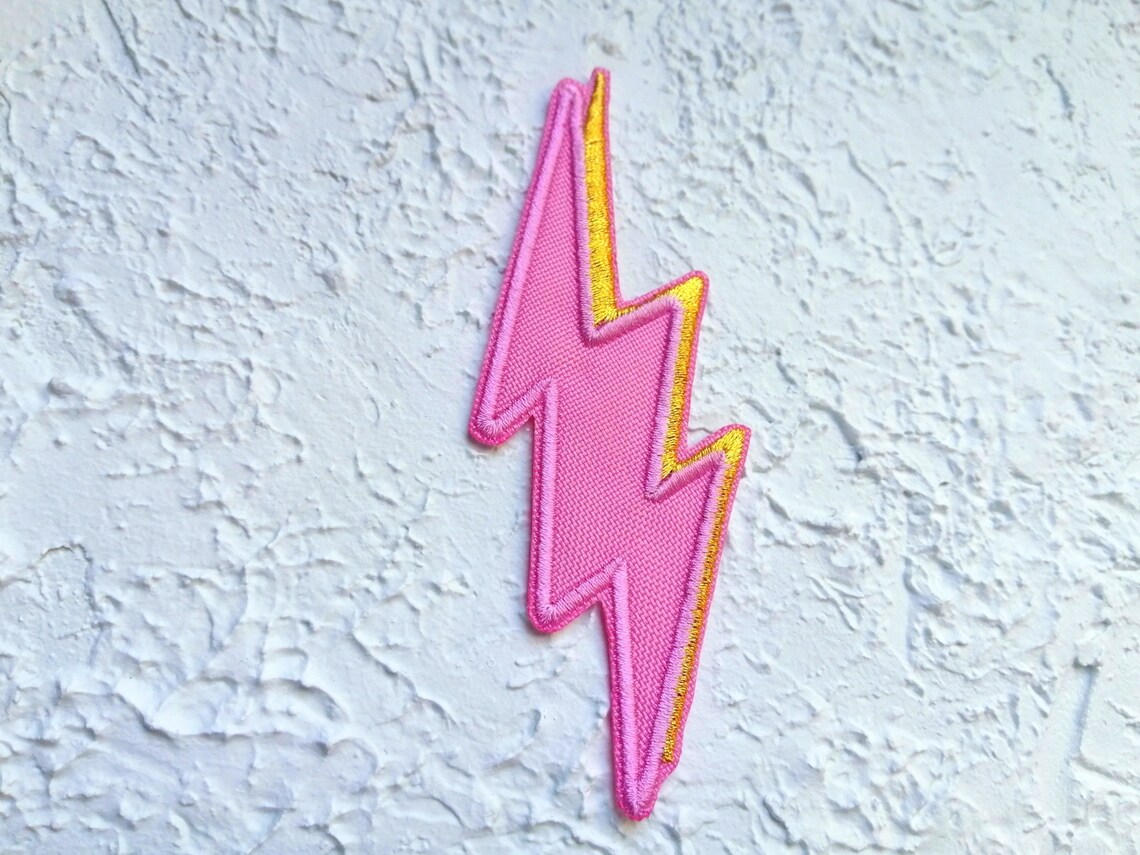 Preppy Pink Lightning Bolt patch. Large Embroidered Iron on | Etsy