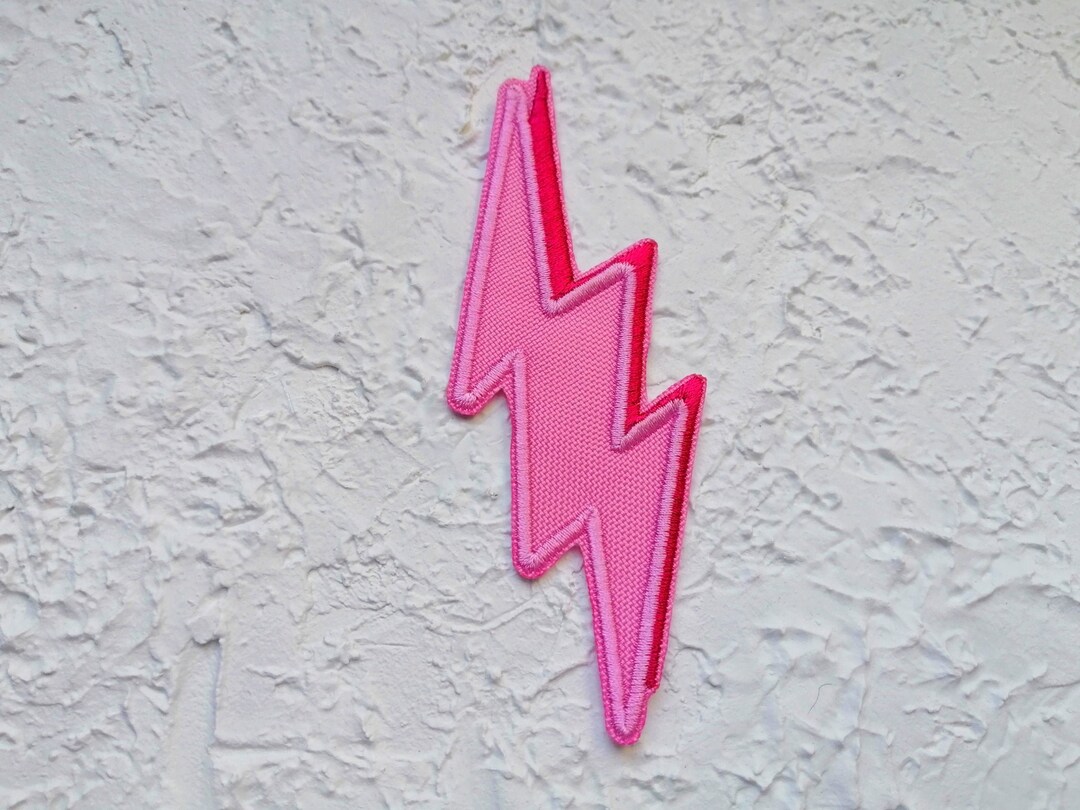 Preppy Pink Lightning Bolt Patch. Large Embroidered Iron on Patch. - Etsy