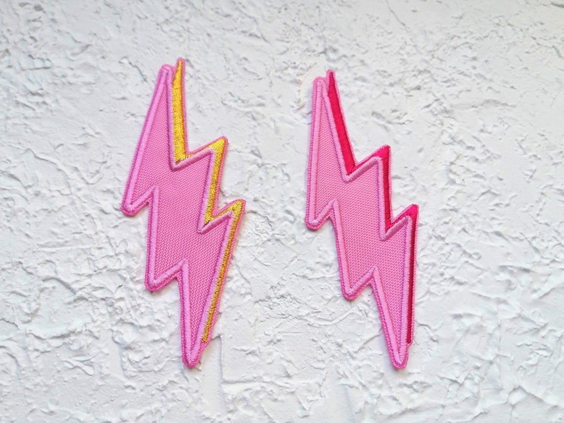 Preppy Pink Lightning Bolt patch. Large Embroidered Iron on | Etsy