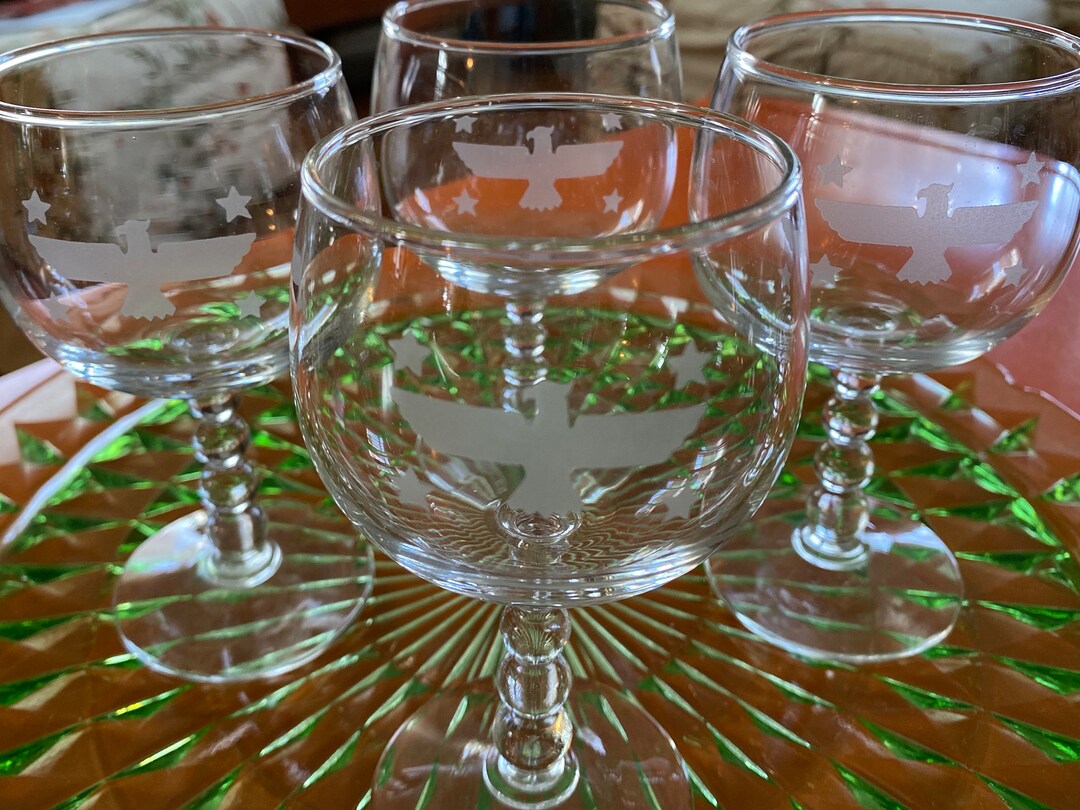 Vintage Etched Eagle Stars Ball Stem Wine Liquor Glasses - Patriotic 4 ...