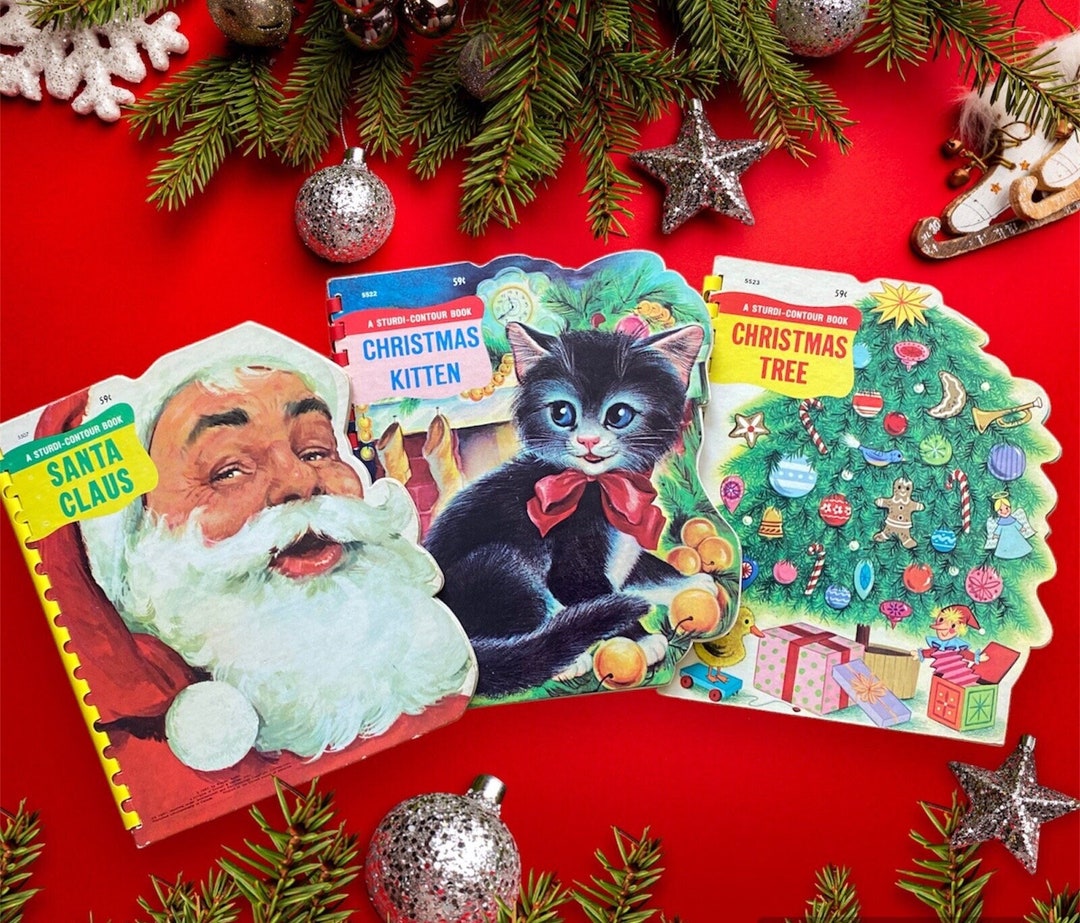 Vintage Sturdi-contour Board Book Christmas Spiral Bound Set Trio - Santa Claus 5507 Christmas ...