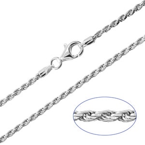 925 Sterling Silver Rope 1.8mm Chain Necklace 18 20 22 24 26 28 30 ...