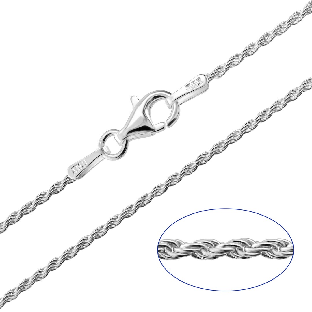 925 Sterling Silver Rope 1.2mm Chain Necklace 16 18 20 22 24 26 28 30 ...