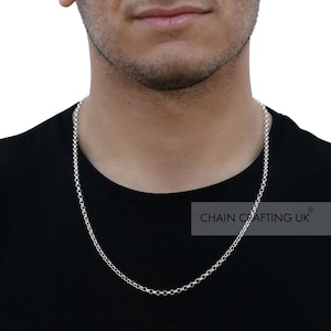 925 Sterling Silver Belcher Rolo 3.4mm Chain Necklace 16 18 20 22 24 26 ...