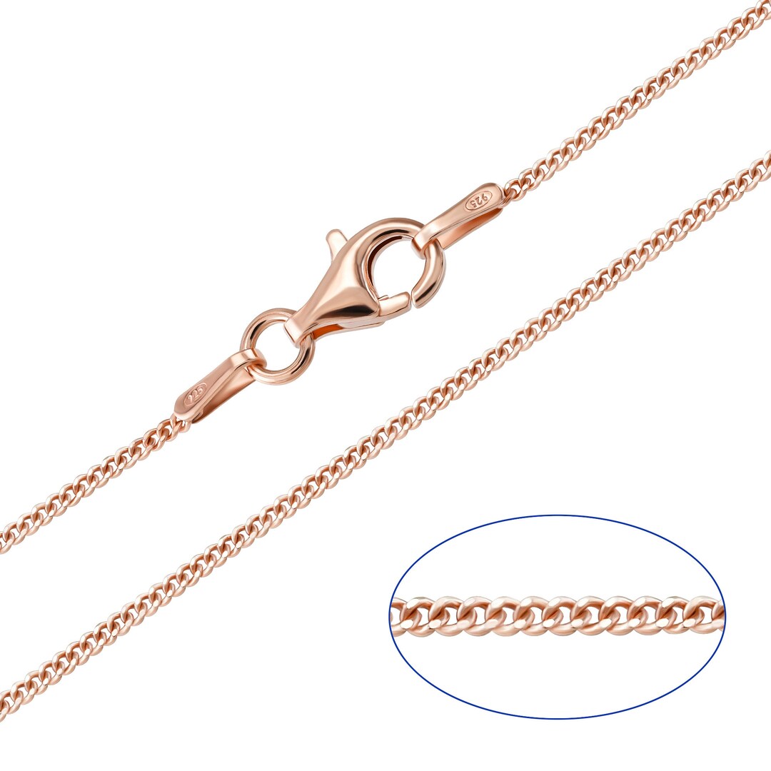 9ct Rose Gold Plated 925 Sterling Silver Curb 1.2mm Chain - Etsy