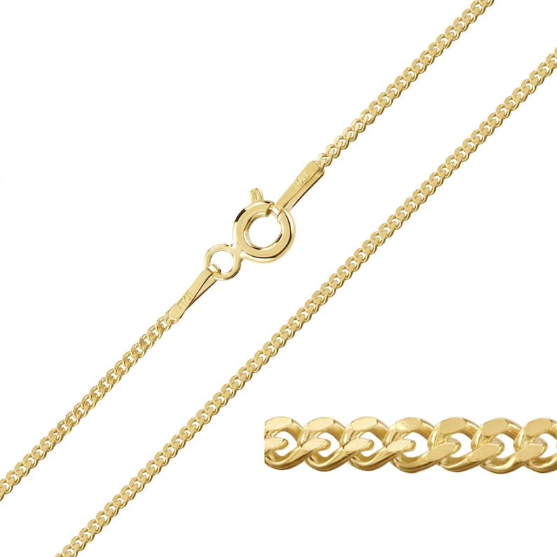 9ct Yellow Gold plated 925 Sterling Silver Curb 1.2mm Chain | Etsy
