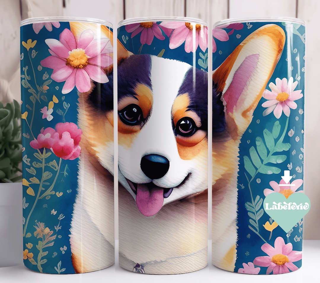 Corgi Dog Tumbler Wrap Design, Corgi PNG, Floral Tumbler Wrap, Pet ...