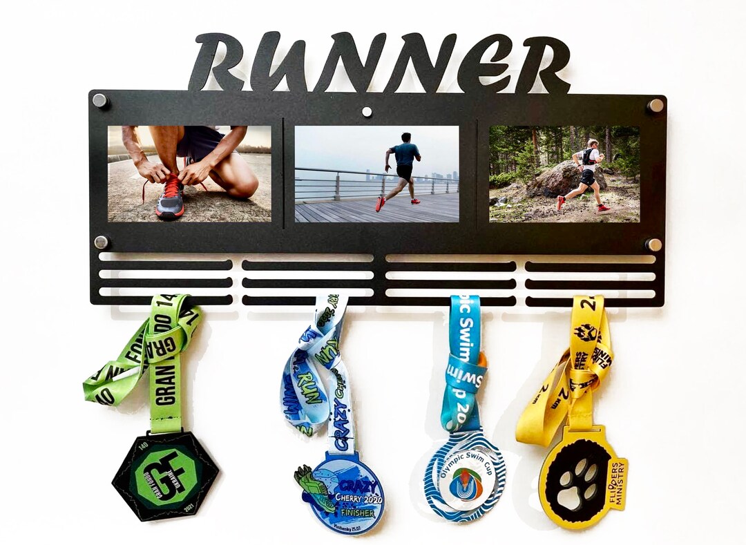 Personalized Medal Rack With Photo Frame, Photo Medal Holder, Runner ...