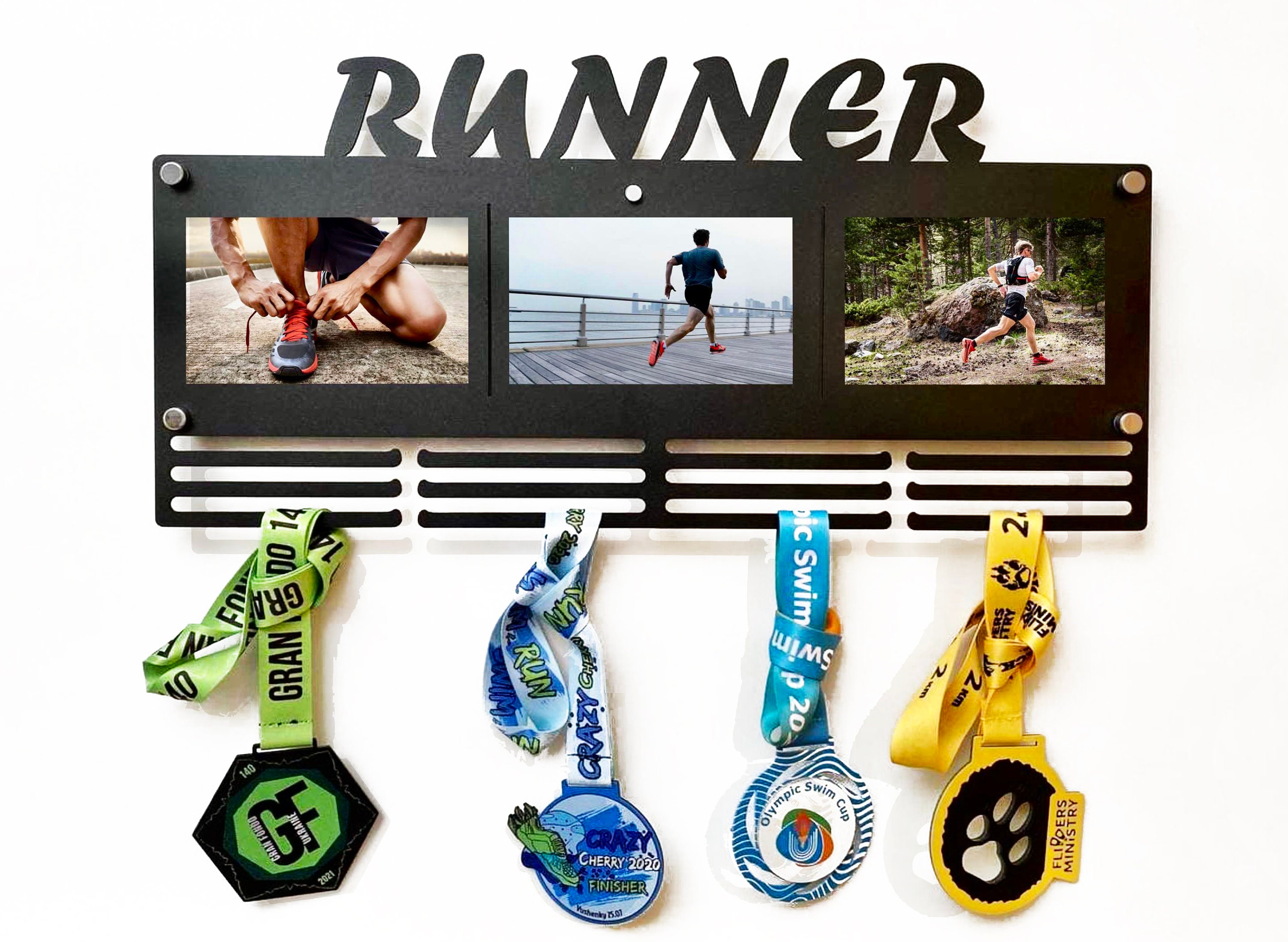 Personalized Medal Rack With Photo Frame, Photo Medal Holder, Runner ...