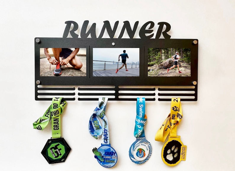 Personalized Medal Rack With Photo Frame, Photo Medal Holder, Runner ...