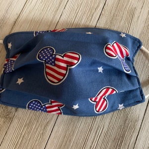 Patriotic Mickey Mouse Adult Adjustable Face Mask Cotton Fabric 4th of ...