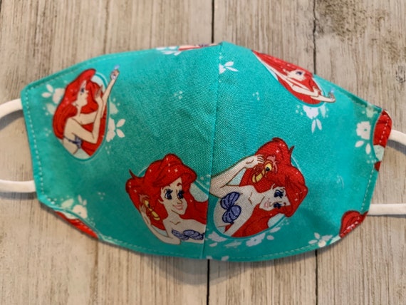 Little Mermaid Ariel Face Mask Little Kids 2 Layer 100% Cotton | Etsy