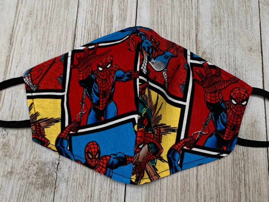 Spiderman Kids Reversible Cotton Fabric Face Mask Washable With Black ...