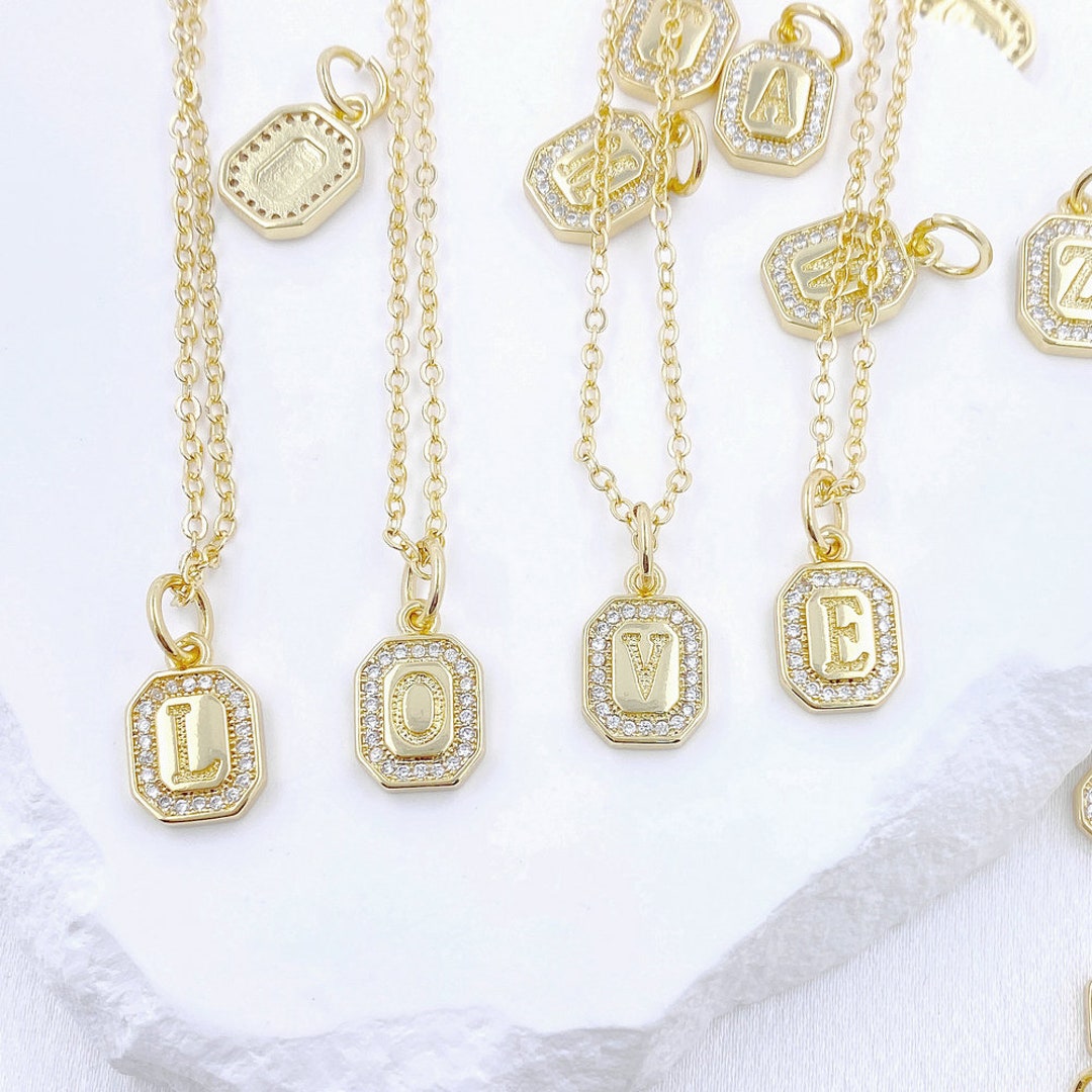 Personalized Square Initial Pendant Cubic Zircon Gold Plated Necklace ...