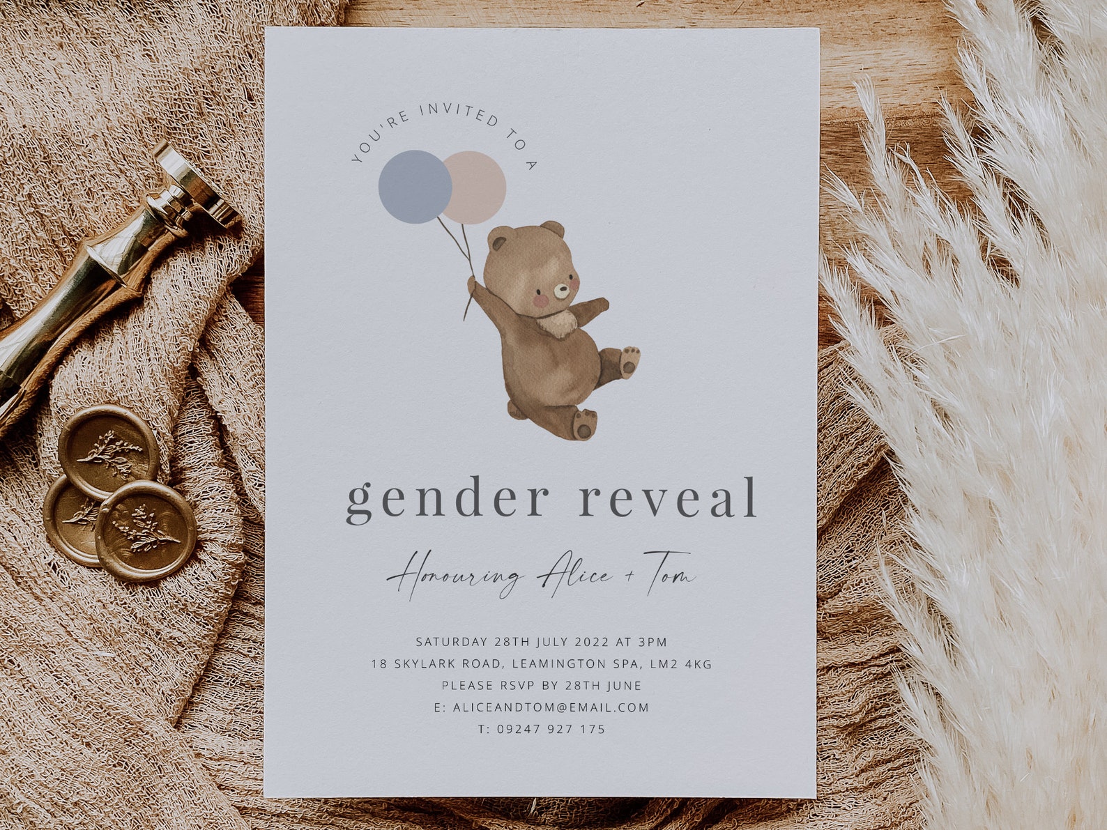 Teddy Bear Gender Reveal Invitation Template Bear Gender Etsy