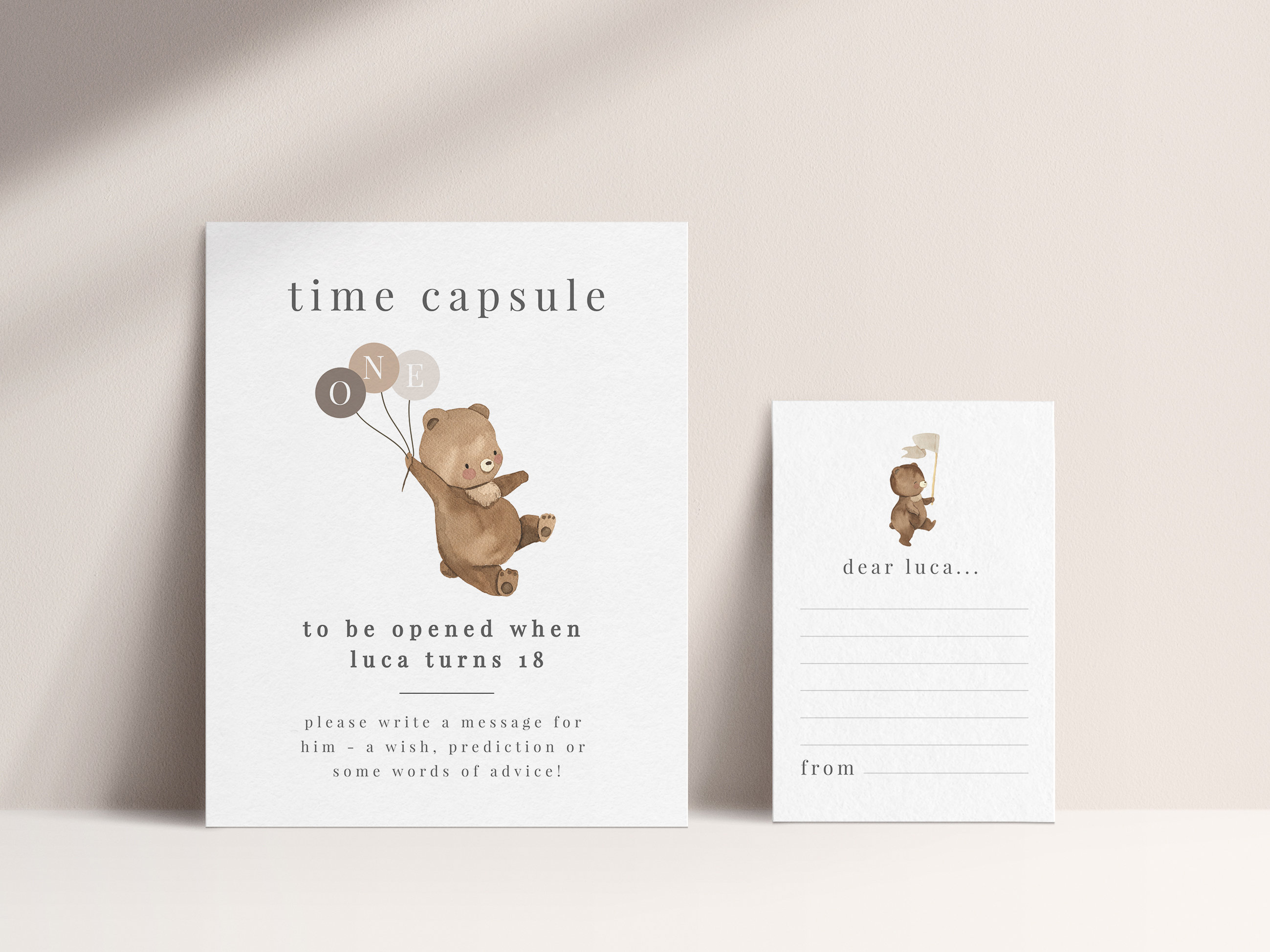 Bear Time Capsule Template Bear Birthday Neutral Balloons Etsy