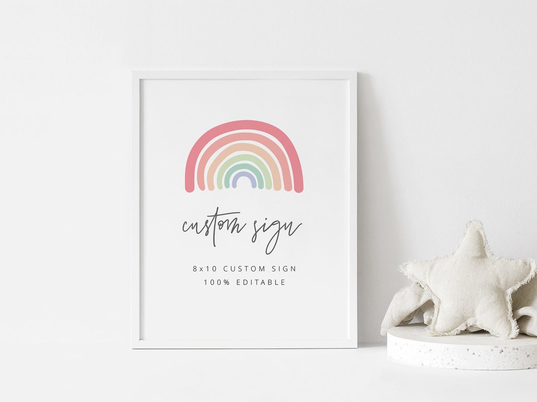 Custom Sign Template, Editable Sign, Pastel Rainbow, Rainbow Birthday ...