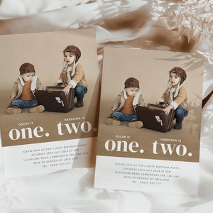 Joint Invitation Template, 1st and 2nd Birthday Invitation, Photo ...