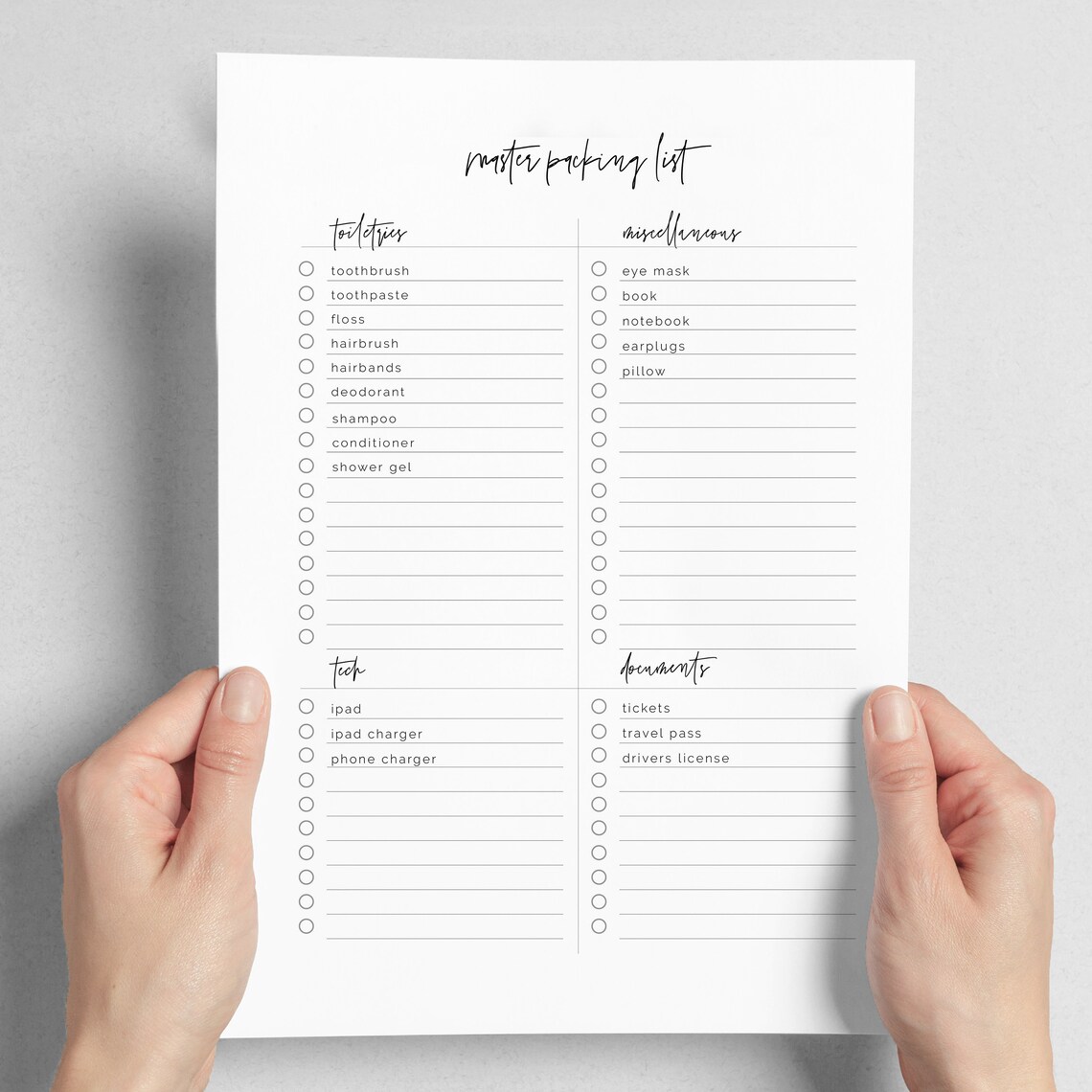 Editable Master Packing List | Printable Packing List | Minimal List ...