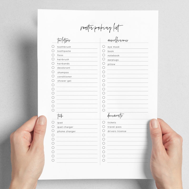 Editable Master Packing List Printable Packing List - Etsy UK