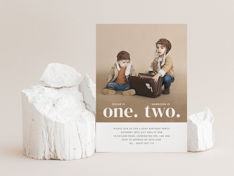 Joint Invitation Template, 1st and 2nd Birthday Invitation, Photo ...
