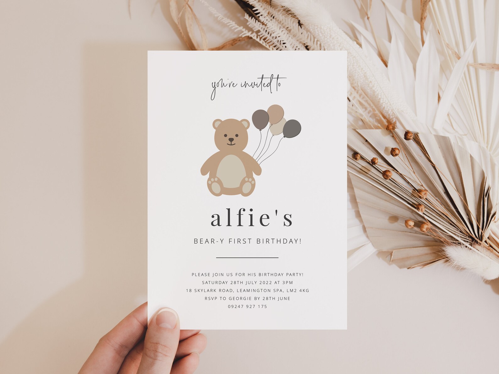 Editable Bear Birthday Invitation Beary First Birthday Teddy | Etsy