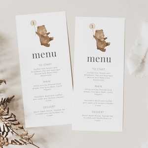 Bear Menu Template, Beary First Birthday, Teddy Bears Picnic Menu, 1st ...