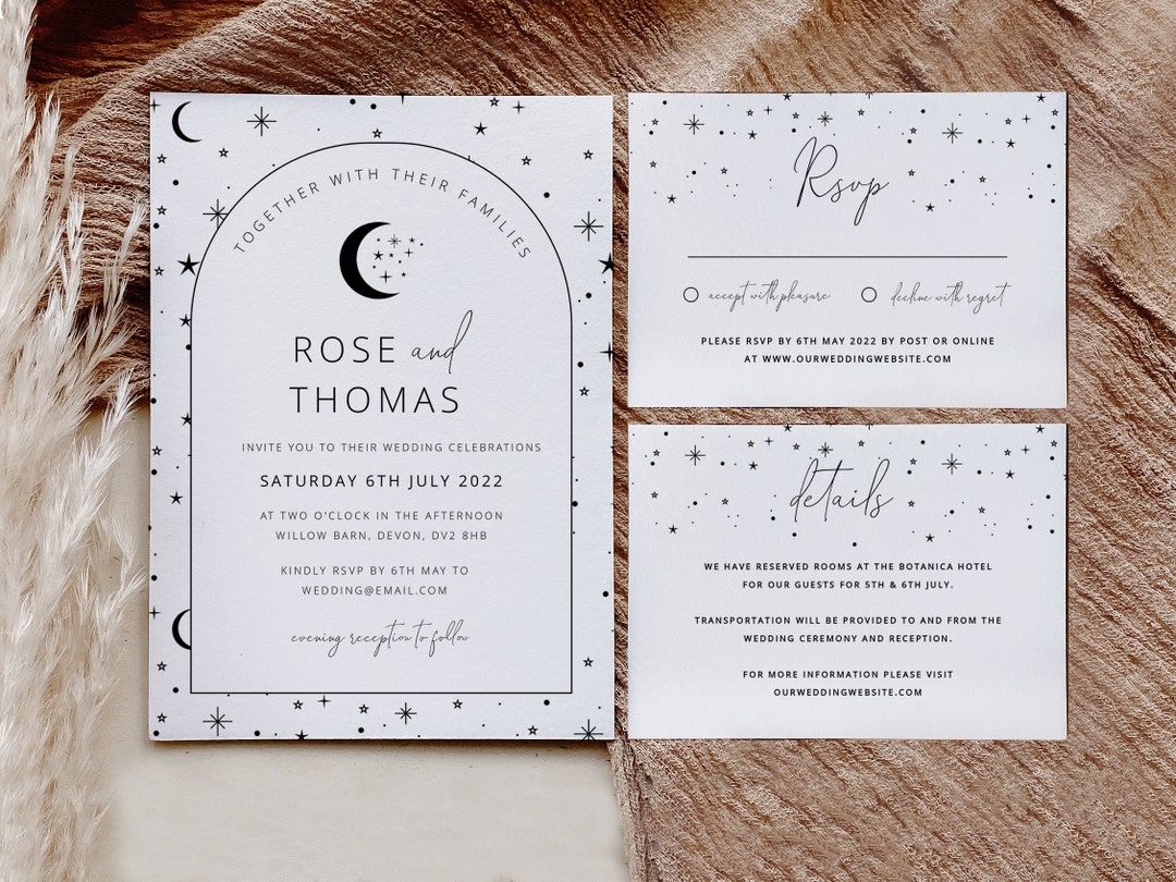 Celestial Wedding Invite Set, Wedding Invitation Suite, Moon Stars ...