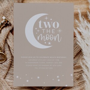 Two the Moon Invite Template, Beige Moon Stars Invitation, Neutral ...