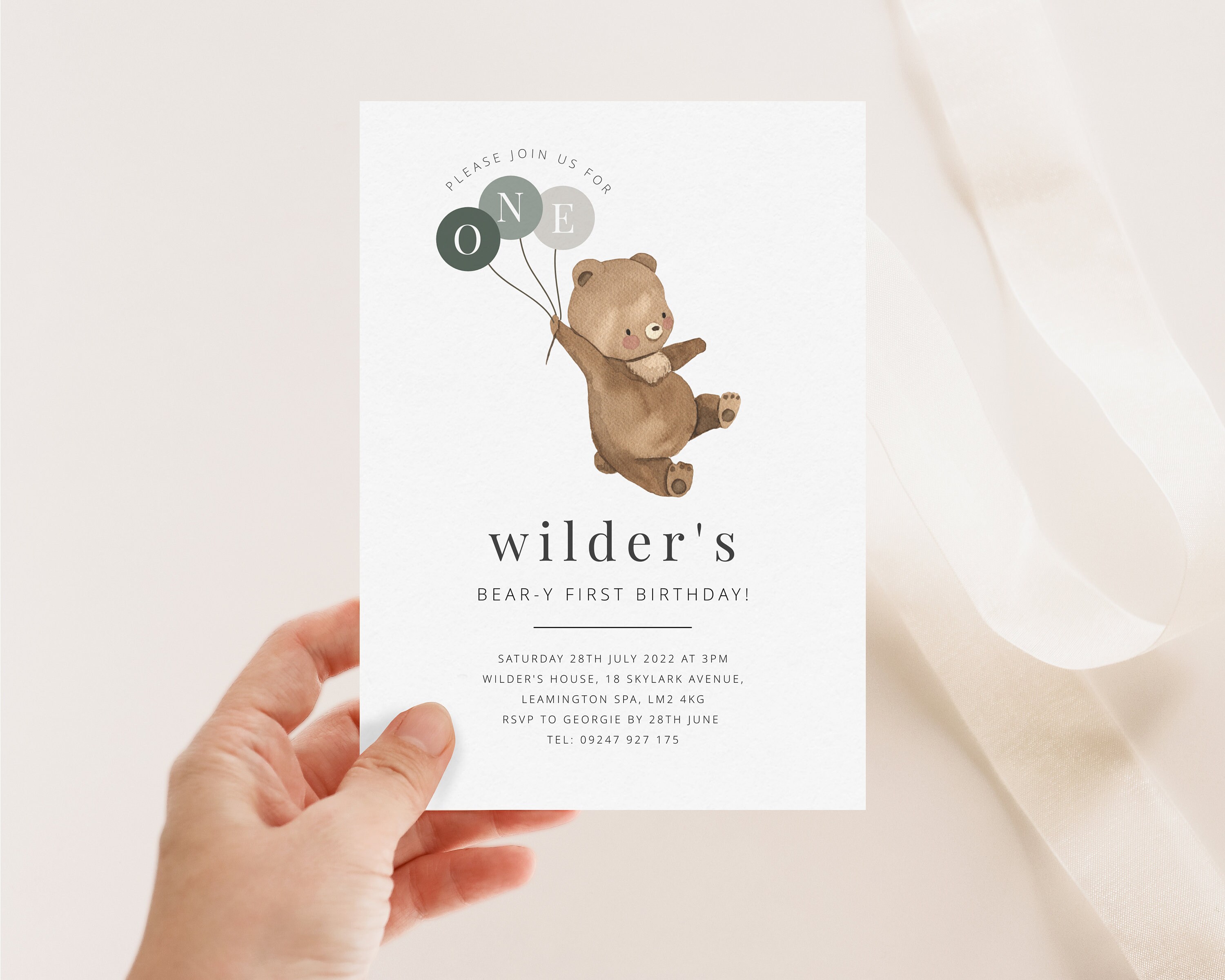 Bear Invitation Template 1st Birthday Boy Bear Forest | Etsy