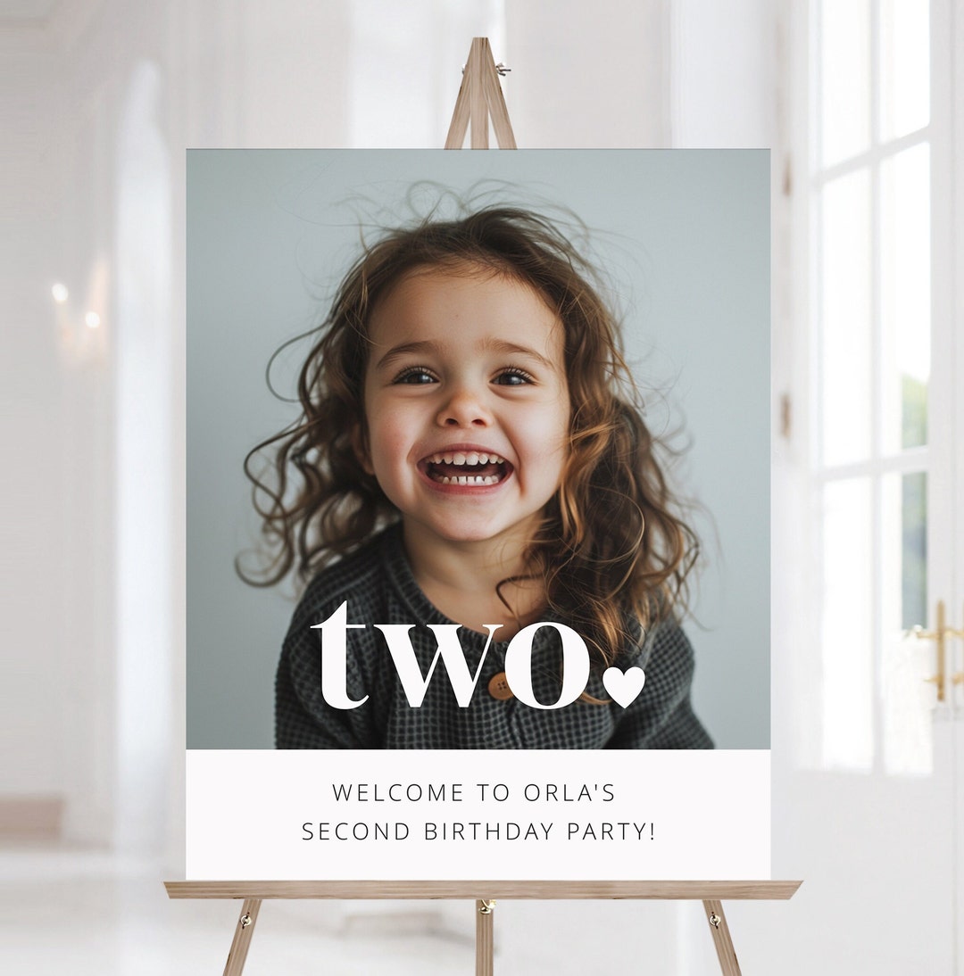2nd Birthday Welcome Sign Template, Second Birthday Girl, Photo ...