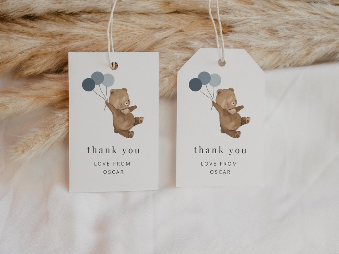 Bear Thank You Tag Template, Teddy Bears Picnic, Bear Blue Balloons ...