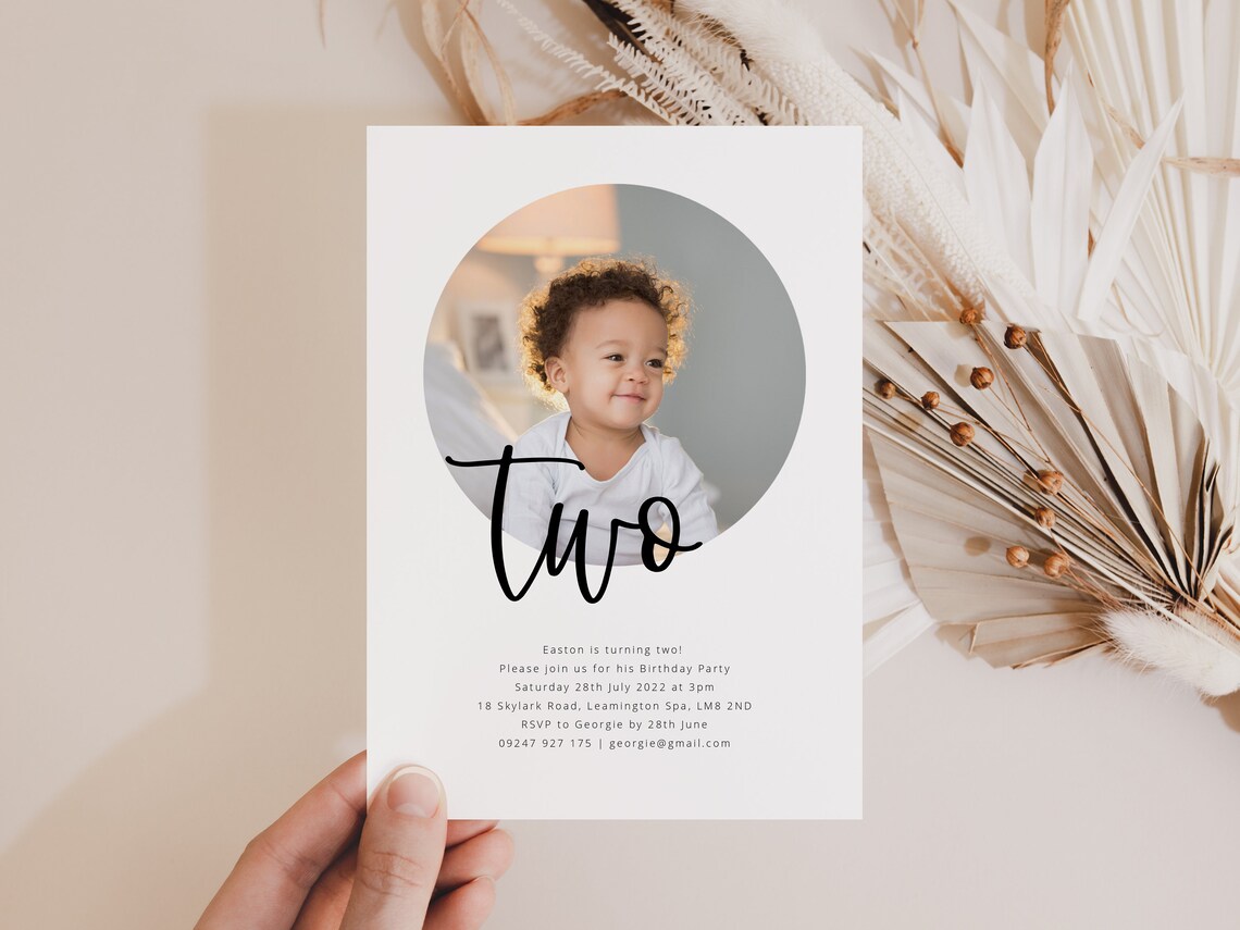 Second Birthday Invitation Template, Photo Birthday Invitation, Modern ...
