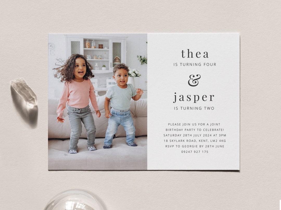 Joint Birthday Invitation Template, Photo Birthday Invite, Joint Party ...