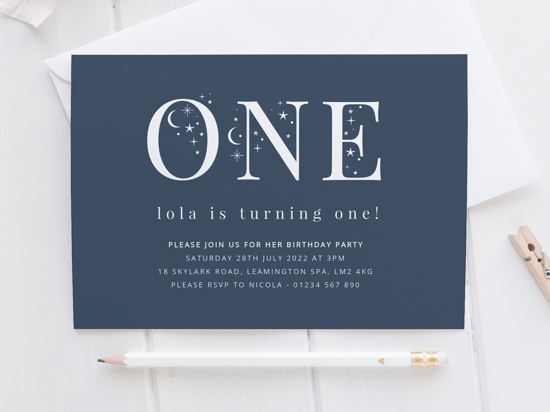 Birthday Invite Template, ONE Birthday Invitation, First Birthday Moon ...