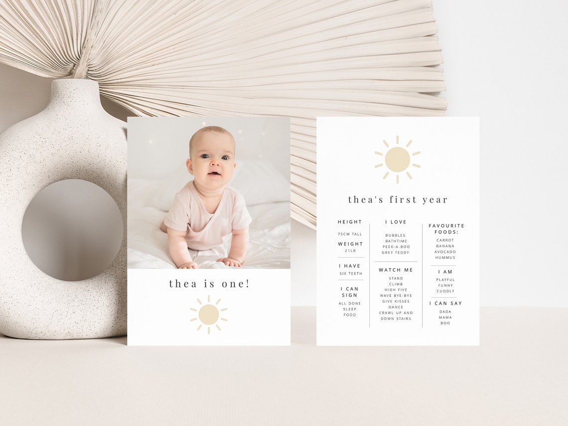 Mini Milestone Card Template, Mini Photo Collage, Sun 1st Birthday ...