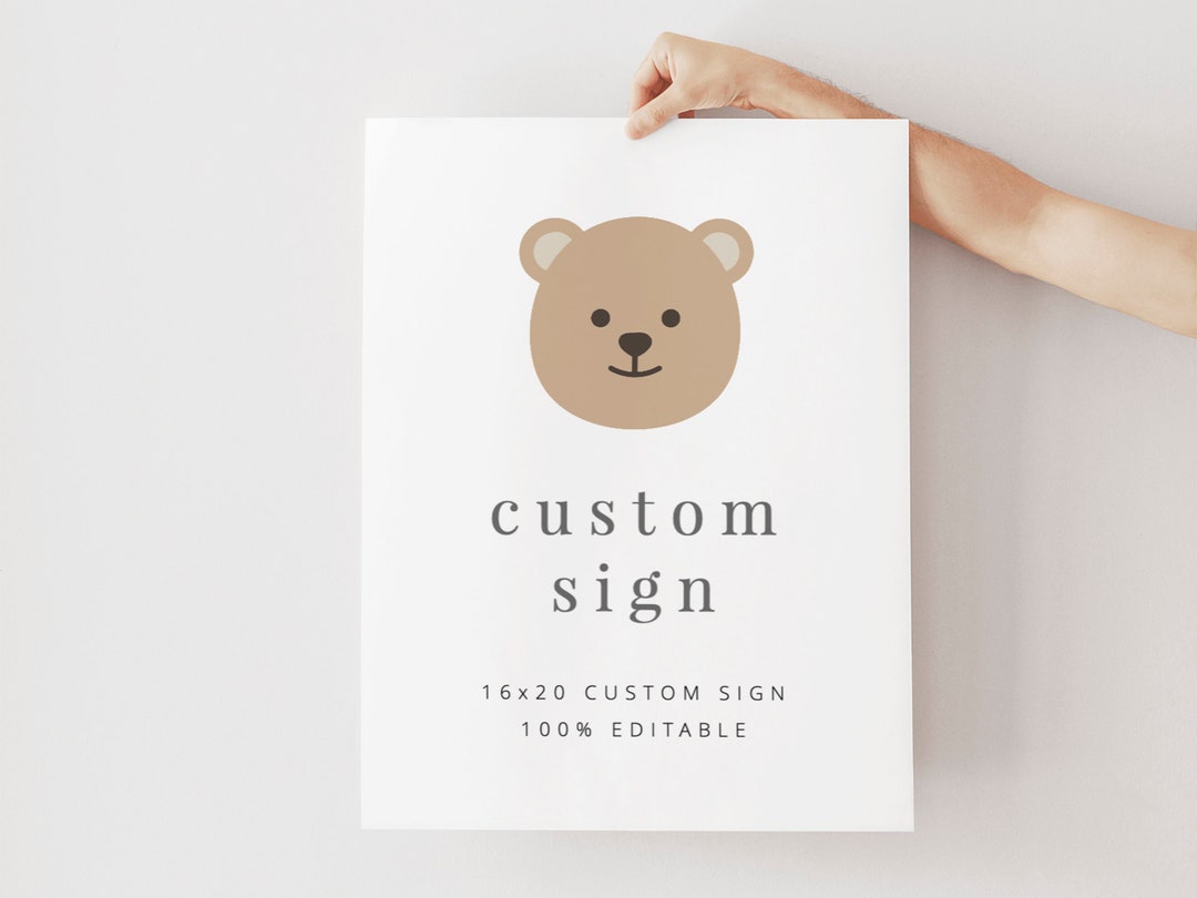Custom Sign Template, Large Editable Sign, First Birthday Teddy Bear ...