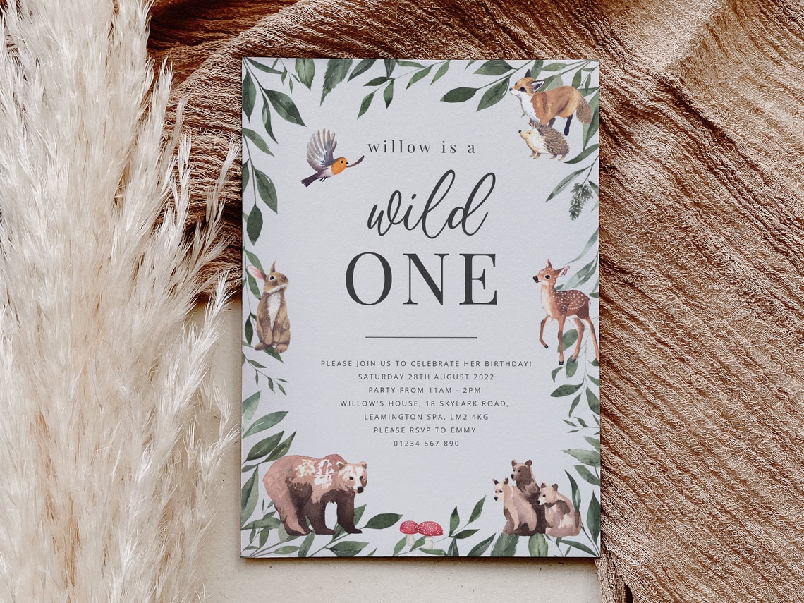 Editable Birthday Invitation Wild One Invite Woodland - Etsy