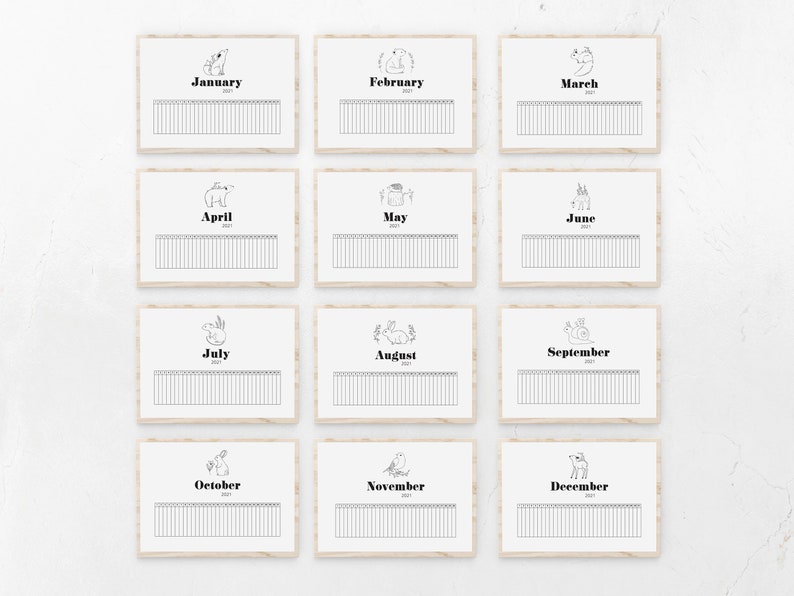 Linear Montessori Calendar Woodland Animals Calendar 2021 - Etsy