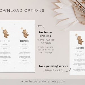 Bear Menu Template, Beary First Birthday, Teddy Bears Picnic Menu, 1st ...