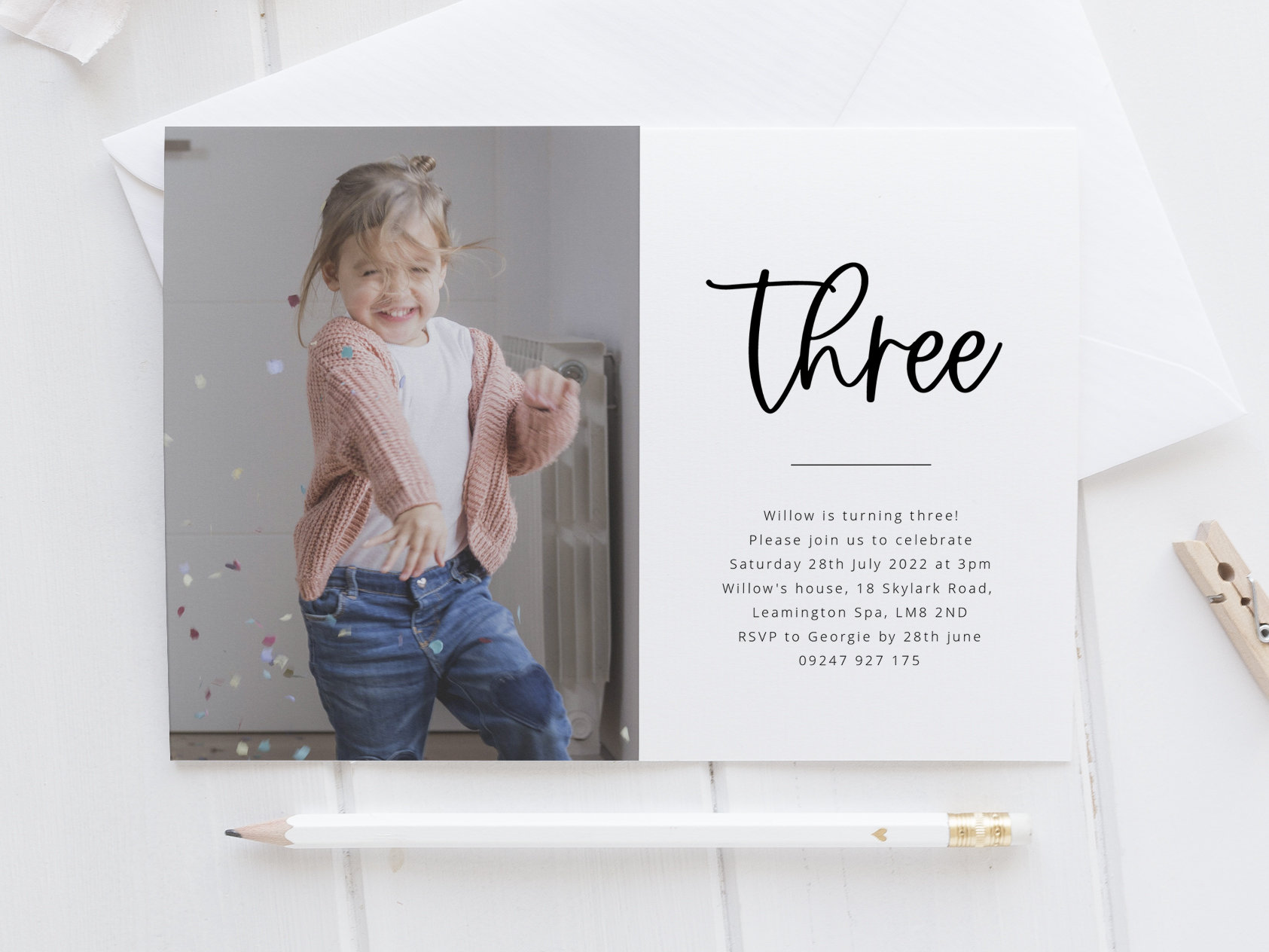 Third Birthday Invitation Template, Photo Birthday Invitation, Modern ...